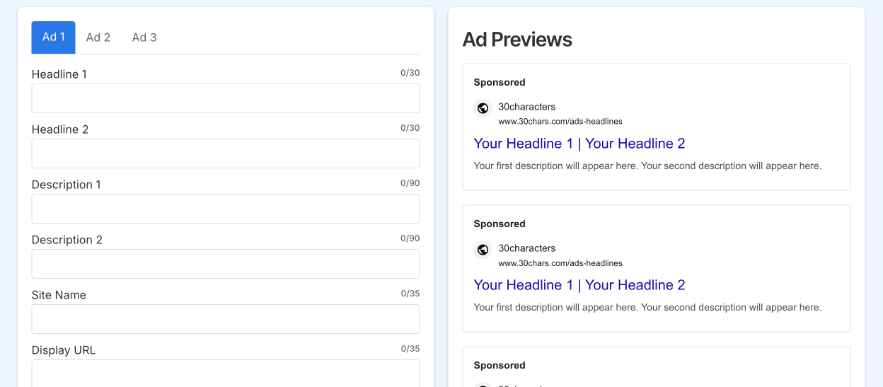 Google Ads Mockup Generator - 30characters